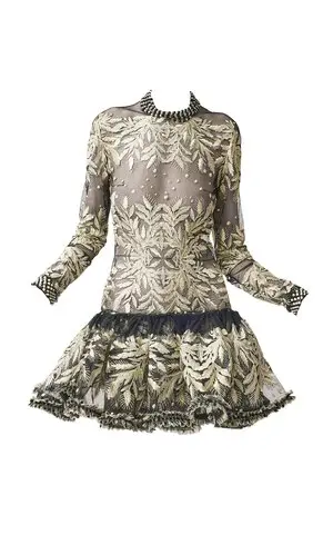 JUOZAS STATKEVICIUS Long-sleeve Embroidered Tulle Mini Dress - Multi