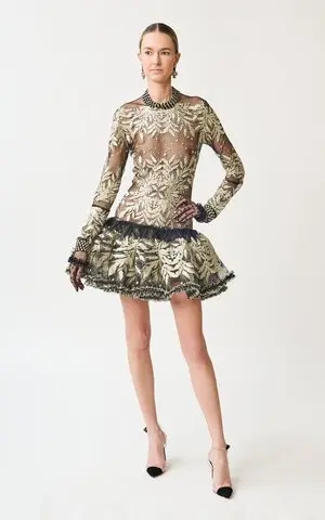 JUOZAS STATKEVICIUS Long-sleeve Embroidered Tulle Mini Dress