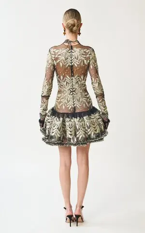 JUOZAS STATKEVICIUS Long-sleeve Embroidered Tulle Mini Dress