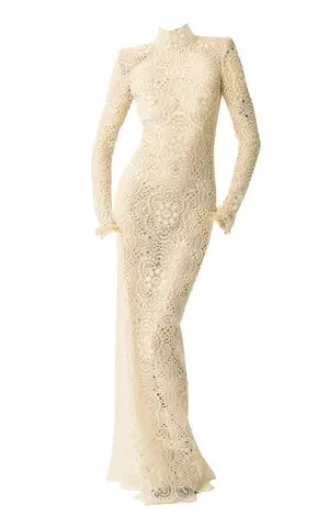 JUOZAS STATKEVICIUS Guipure Lace Trumpet Maxi Dress - Yellow