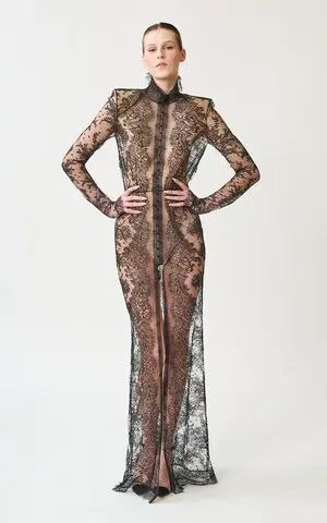 JUOZAS STATKEVICIUS Guipure Lace Column Maxi Dress - Black