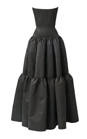 JUOZAS STATKEVICIUS Voluminous Jacquard Corset Maxi Dress - Black