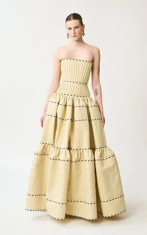JUOZAS STATKEVICIUS Voluminous Jacquard Corset Maxi Dress - Yellow