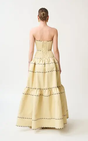 JUOZAS STATKEVICIUS Voluminous Jacquard Corset Maxi Dress - Yellow