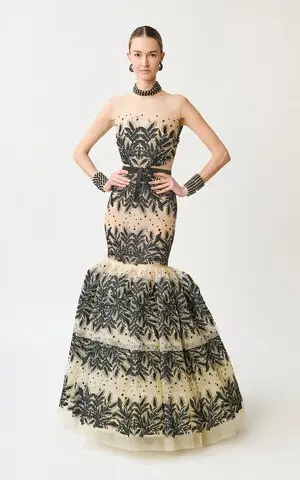 JUOZAS STATKEVICIUS Sleeveless Embroidered Tulle Mermaid Gown