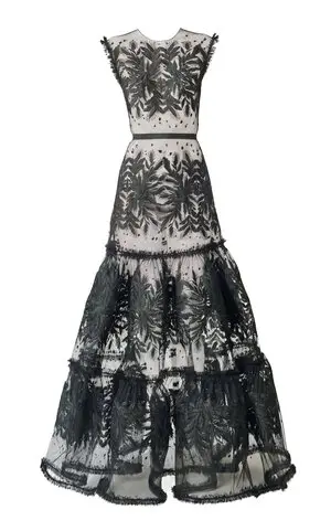 JUOZAS STATKEVICIUS Sleeveless Embroidered Tulle Gown - Black