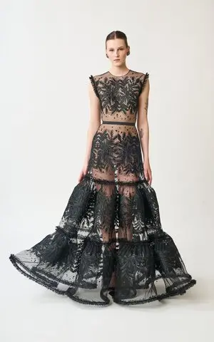 JUOZAS STATKEVICIUS Sleeveless Embroidered Tulle Gown