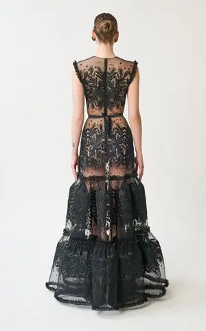 JUOZAS STATKEVICIUS Sleeveless Embroidered Tulle Gown