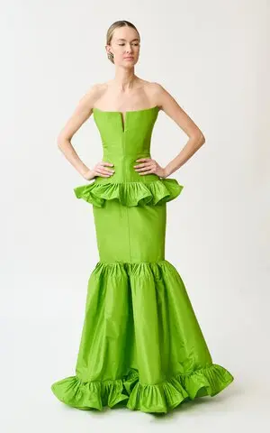 JUOZAS STATKEVICIUS Ruffled Corset Taffeta Maxi Dress