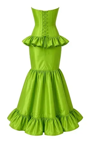 JUOZAS STATKEVICIUS Ruffled Corset Taffeta Maxi Dress