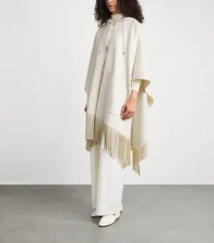 Colombo Cashmere Hooded Cape With Fringe Trim