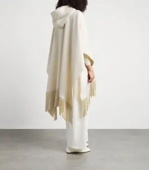 Colombo Cashmere Hooded Cape With Fringe Trim