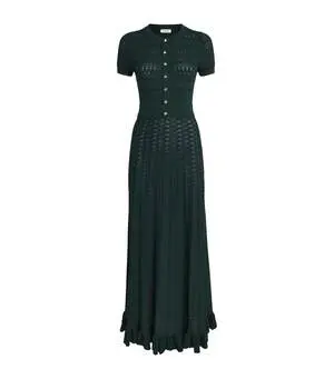 Sandro Pointelle-knit Midi Dress - Green