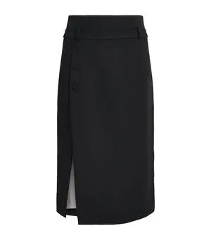 Sandro Wool Double-waistband Midi Skirt - Black