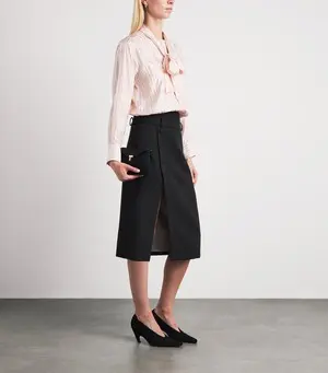 Sandro Wool Double-waistband Midi Skirt
