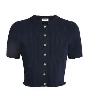 Sandro Rib-knit Cropped Cardigan - Blue