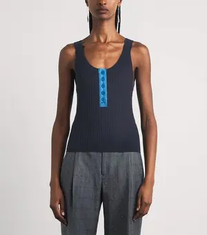 Sandro Rib-knit Contrast-placket Tank Top