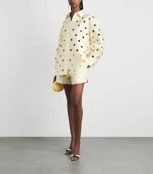 Sandro Rhinestone Cut-out Shorts - Beige