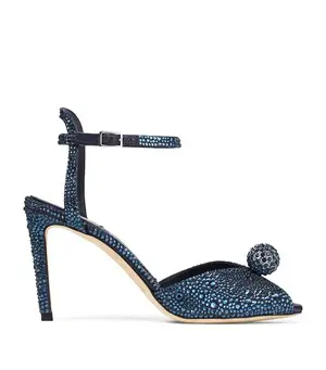 JIMMY CHOO Sacora 85 Embellished Heeled Sandals - Navy