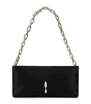 CHRISTIAN LOUBOUTIN Maykimay Chain Pouch Neoprene Satin Clutch Bag - Black