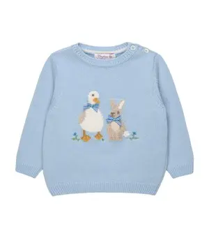 Trotters Knitted Duck And Bunny Sweater - Blue