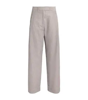 ME+EM Seersucker Stripe Wide-leg Trousers - Brown