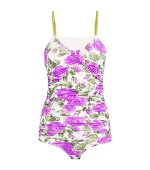 Chloé Rose Print Lace-detail Swimsuit - Purple