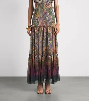 Etro Silk Paisley Tiered Maxi Skirt