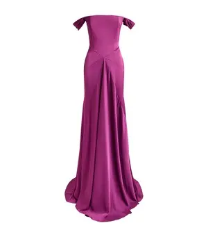 Alex Perry Satin Crepe Off-shoulder Gown - Purple