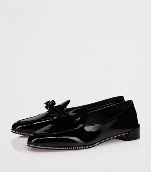 CHRISTIAN LOUBOUTIN Patent Leather Mocastrass Loafers With Crystal Embellishments