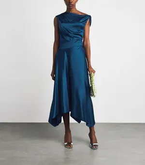 Staud Silk Portia One-shoulder Midi Dress