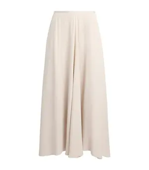 Agnona Satin-trim A-line Midi Skirt - Beige