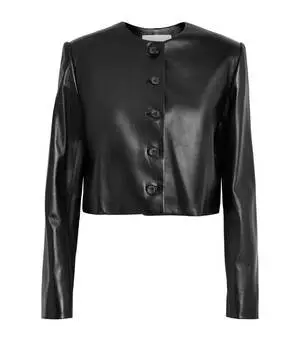 Brandon Maxwell Ryder Leather Cropped Jacket - Black