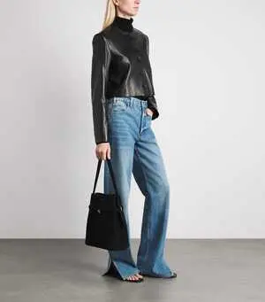 Brandon Maxwell Ryder Leather Cropped Jacket
