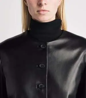 Brandon Maxwell Ryder Leather Cropped Jacket