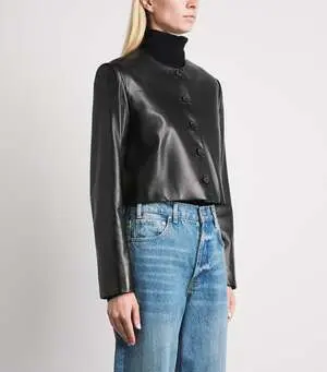 Brandon Maxwell Ryder Leather Cropped Jacket