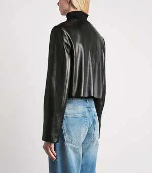 Brandon Maxwell Ryder Leather Cropped Jacket