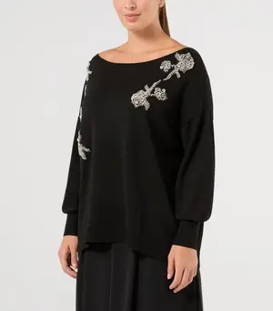 Marina Rinaldi Embellished Boat Neck Sweater