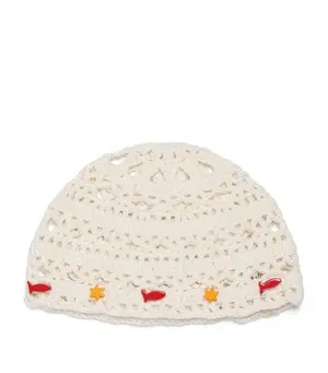 Lack Of Color Cotton Crochet Sunwave Beanie - Ivory