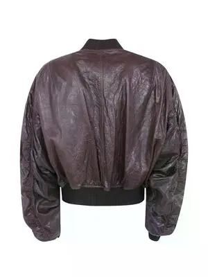 Rick Owens Crinkled Leather Bomber Jacket - Brown