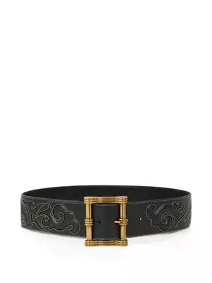 Etro Leather Belt With Texan Embroidery - Black