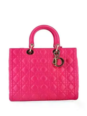Dior Lady Bag Cannage Quilt Lambskin Large Tote Bag - Pink