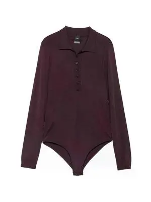 Pinko Ribbed Knit Polo Bodysuit - Purple