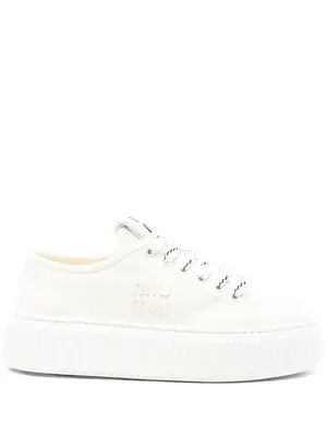 Miu Miu Denim Sneakers With Logo - White