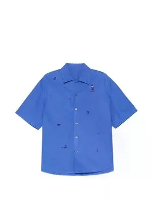 CROQUIS Eyelet-embroidery Short-sleeve Shirt - Blue