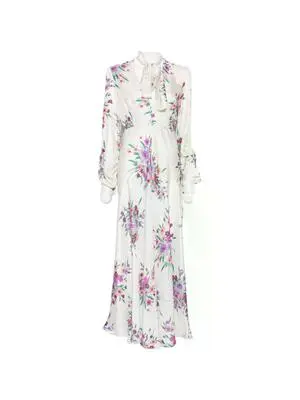 Raquel Diniz Valerie Floral-print Tie-neck Maxi Dress - White