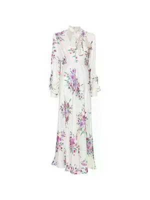 Raquel Diniz Valerie Floral-print Tie-neck Maxi Dress - White