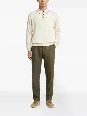 Kiton Contrast-trim Long-sleeve Polo Shirt