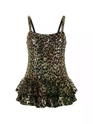 Valentino Garavani Sequinned Leopard-pattern Ruffled Playsuit - Black