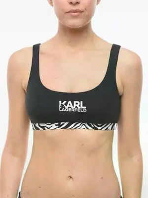 Karl Lagerfeld Logo-print Animal-pattern Bikini Top - Black